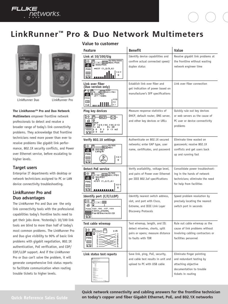 Fluke LinkRunner™ Pro & Duo Network Multimeters | PDF | Computer ...