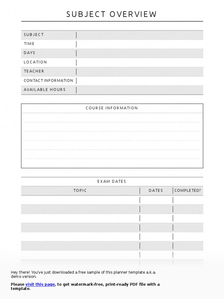 Student Subject Overview Template-Letter | PDF