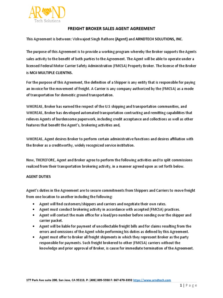 Freight Agent Agreement | PDF | Cargo | Lawsuit