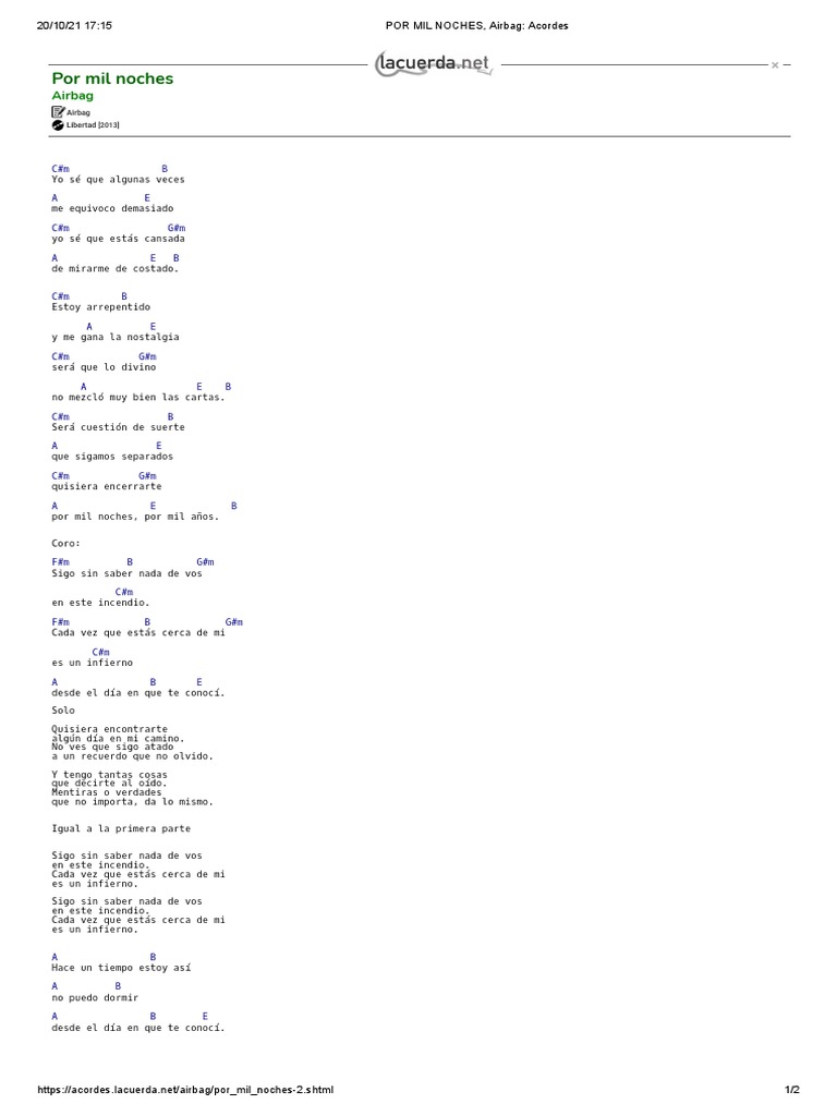 POR MIL NOCHES, Airbag - Acordes | PDF