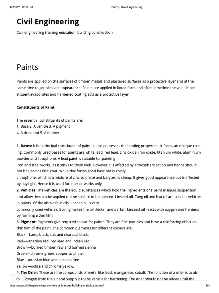 Paints - Civil Engineering | PDF | Paint | Asphalt