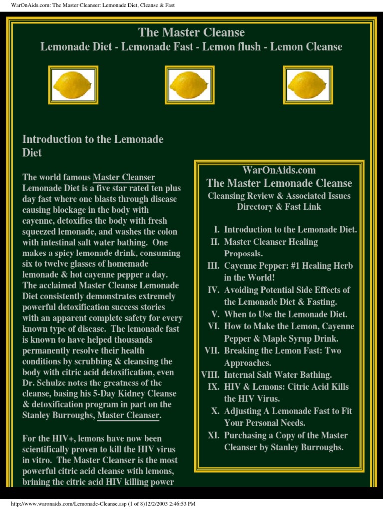 Health - The Master Cleanser - Lemonade Diet, Cleanse & Fast | PDF ...