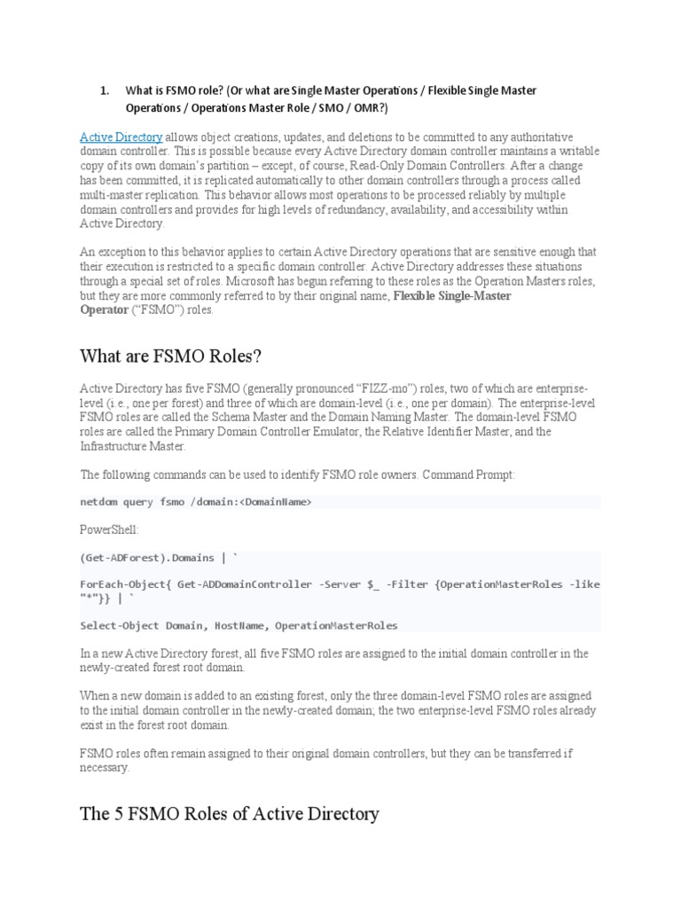 What Are FSMO Roles?: Active Directory | PDF | Active Directory ...