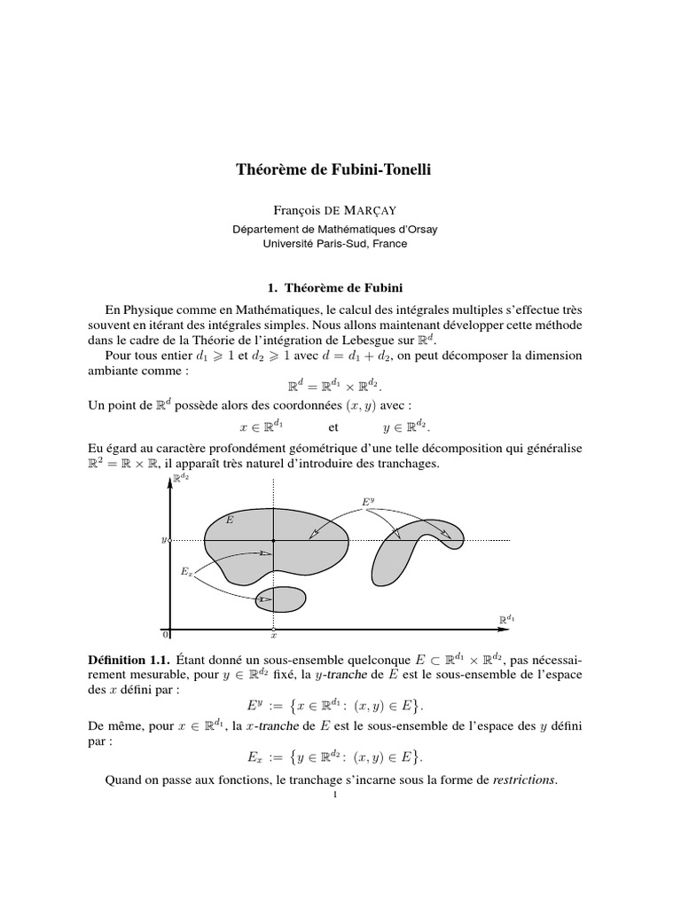 Théorème de Fubini-Tonelli en Intégration | PDF | Intégral | Inclusion ...
