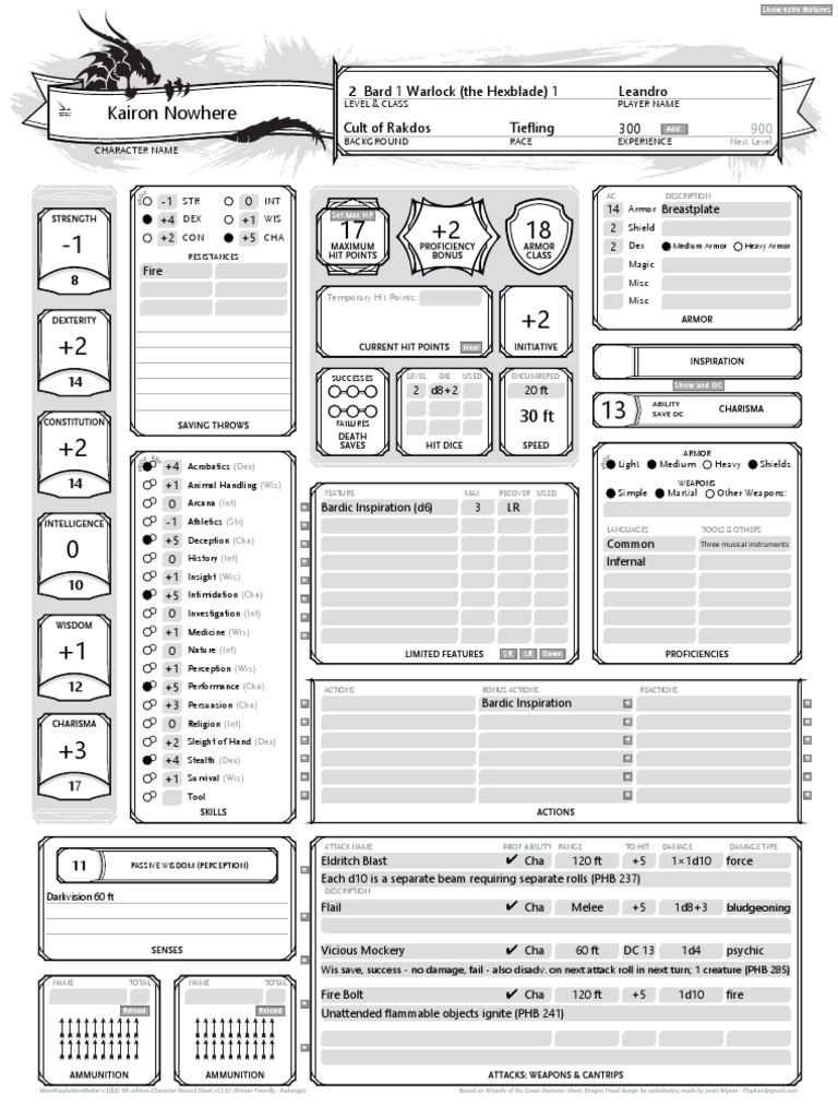 Ficha Bard Warlock | PDF | Fantasy Games | Role Playing Games