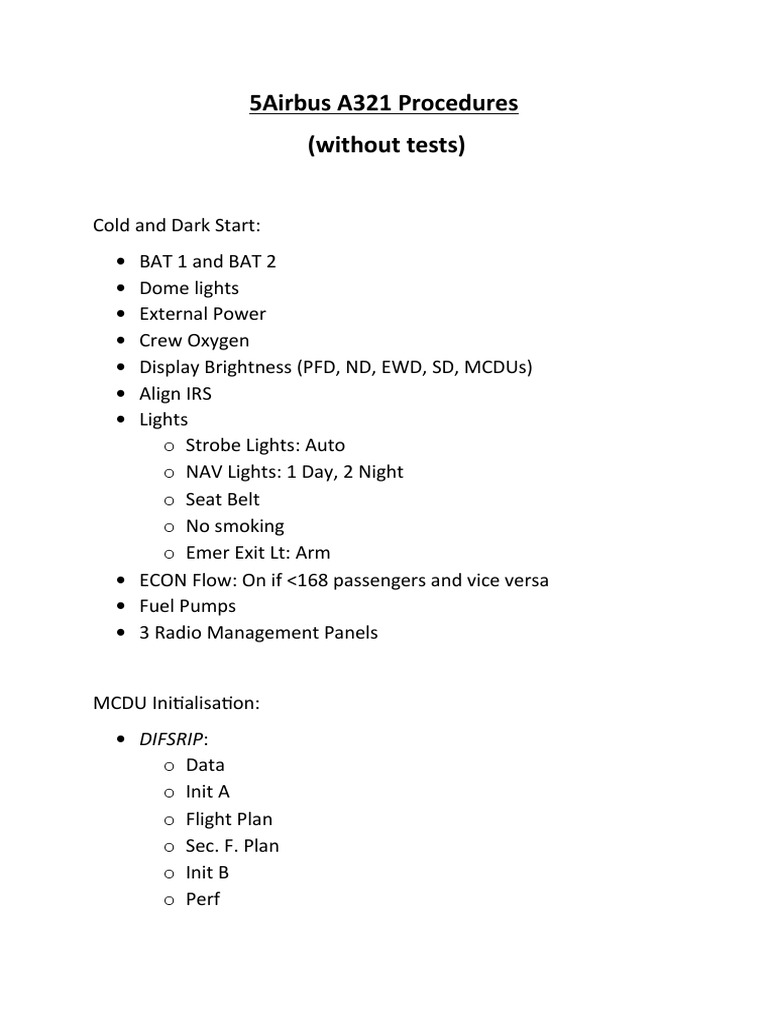 Airbus A321 Procedures | PDF