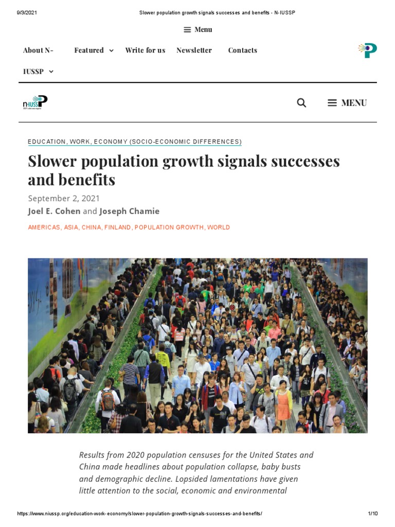 Cohen. 2021. Slower Population Growth Signals Successes and Benefits ...