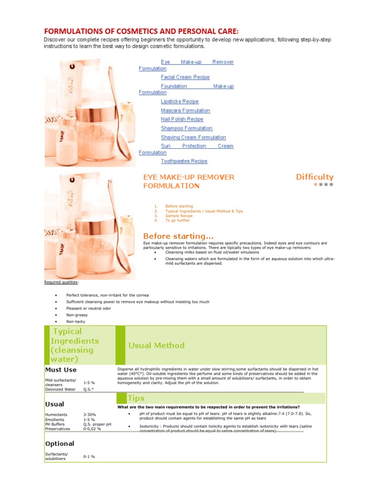 Formulations of Cosmetics and Personal Care:: Before Starting.. | PDF ...