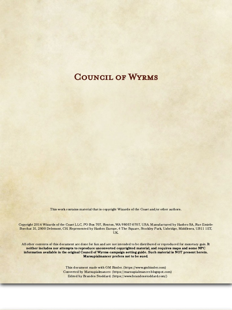 Council of Wyrms 5E - GM Binder | PDF | Dragon | Fantasy Role Playing Games
