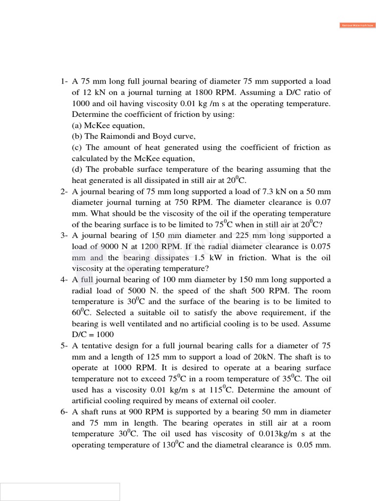 Tribology Assignment7 | PDF | Bearing (Mechanical) | Viscosity