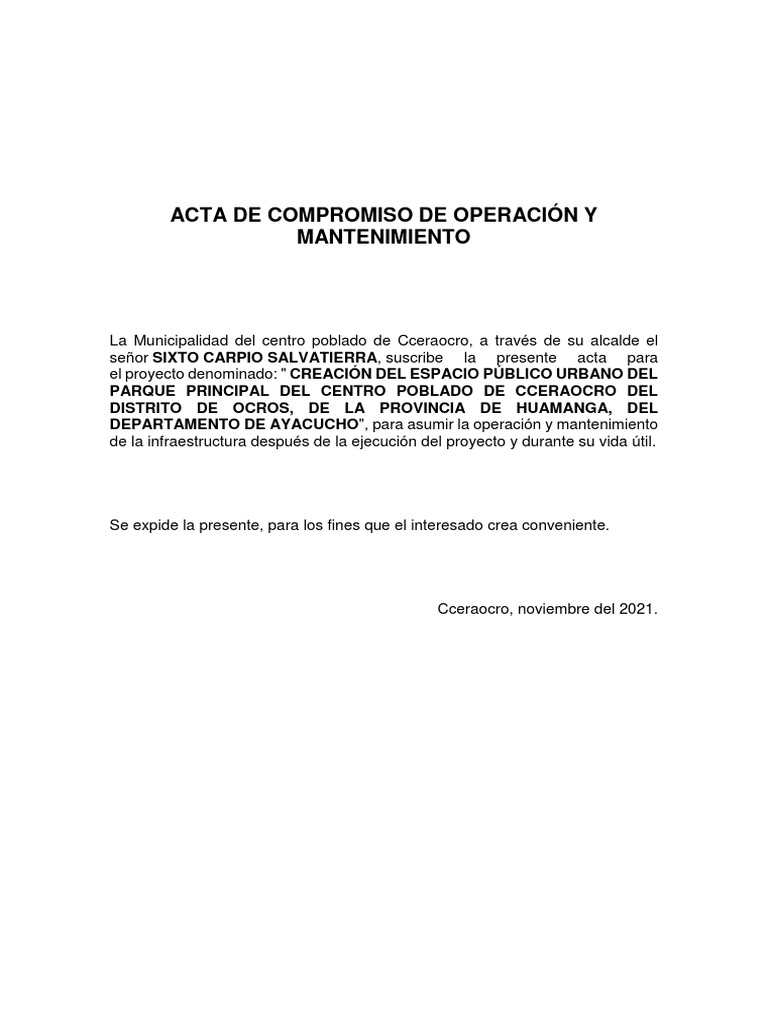 Acta de Compromiso Oym | PDF