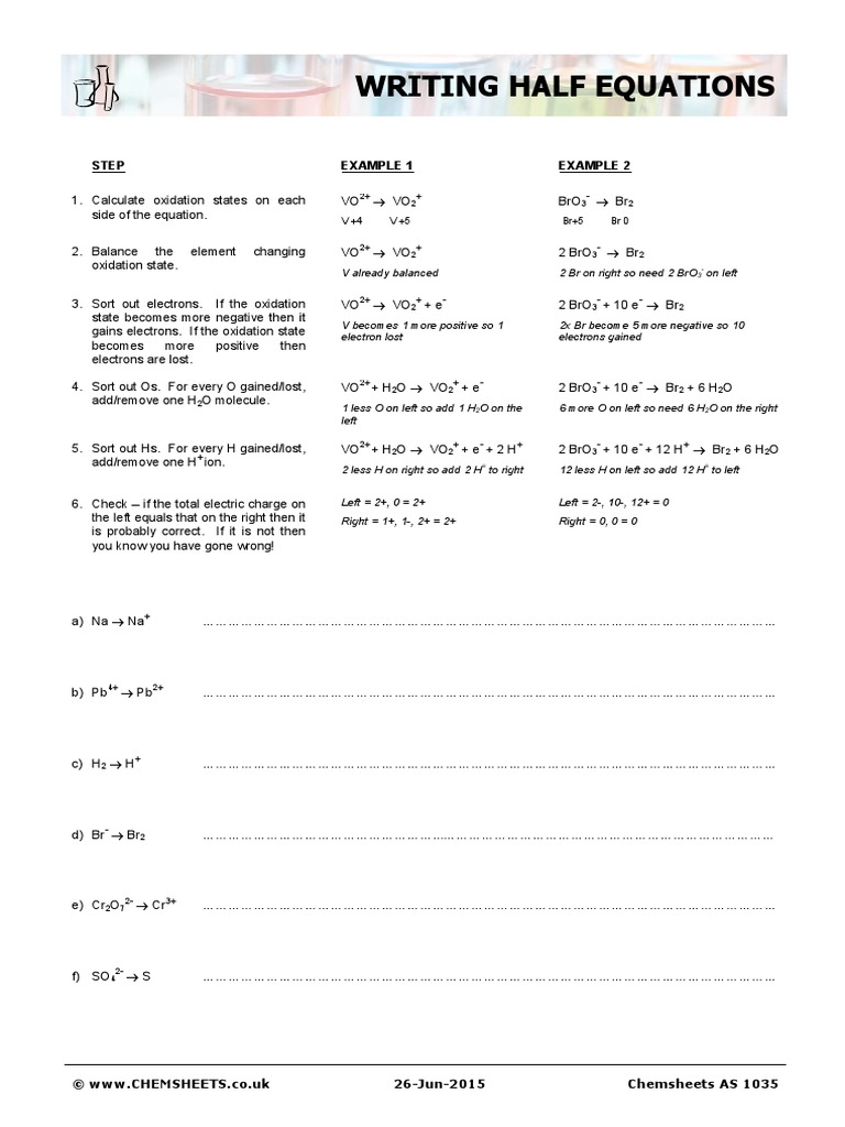 Chemsheets AS 1035 Redox Half Equations | Download Free PDF | Redox ...