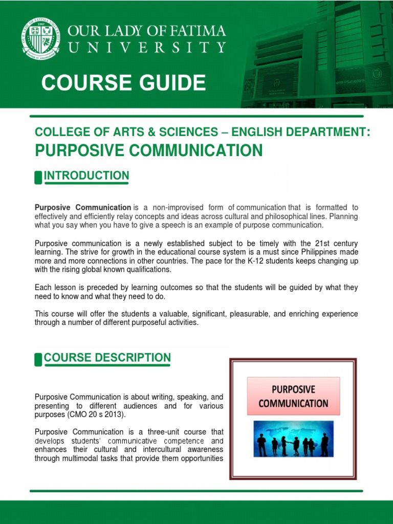 Course Guide - Purposive Communication | PDF | Communication | Cross Cultural Communication