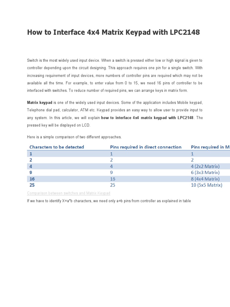 9 How To Interface 4x4 Matrix Keypad With Lpc2148 | PDF | Switch ...