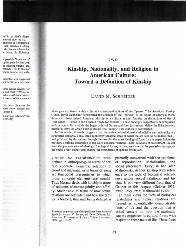 Kinship Nationality and Religion Schneider | PDF | Kinship | Human Nature