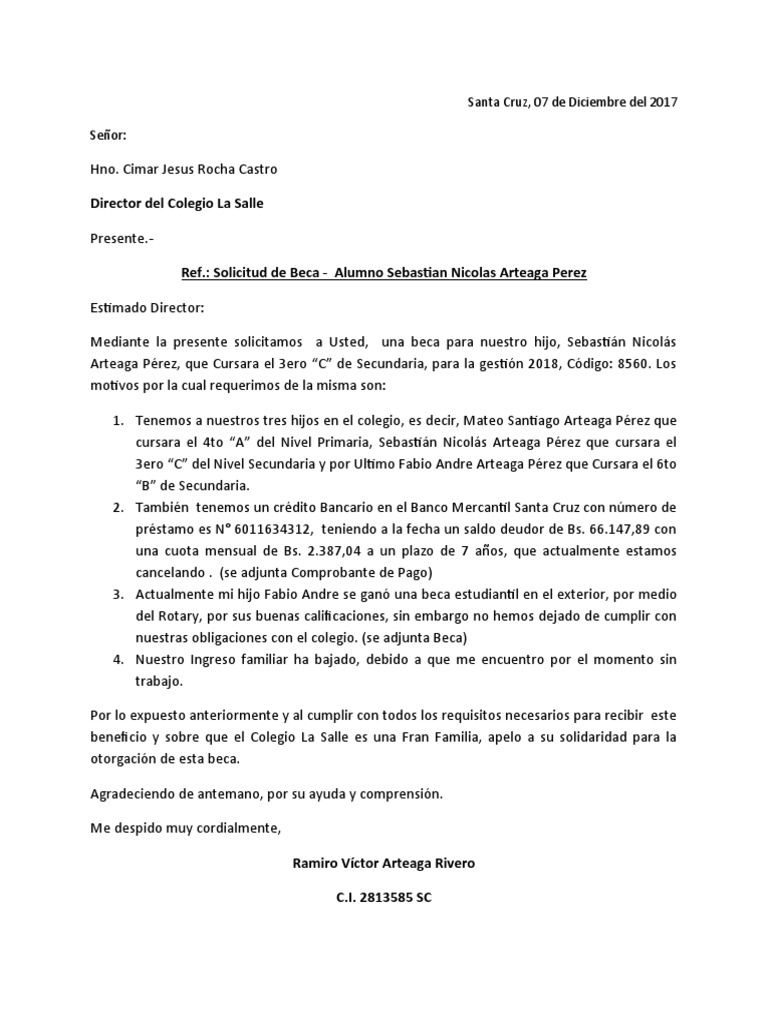 Carta Director BECA 2017 Sebas | PDF