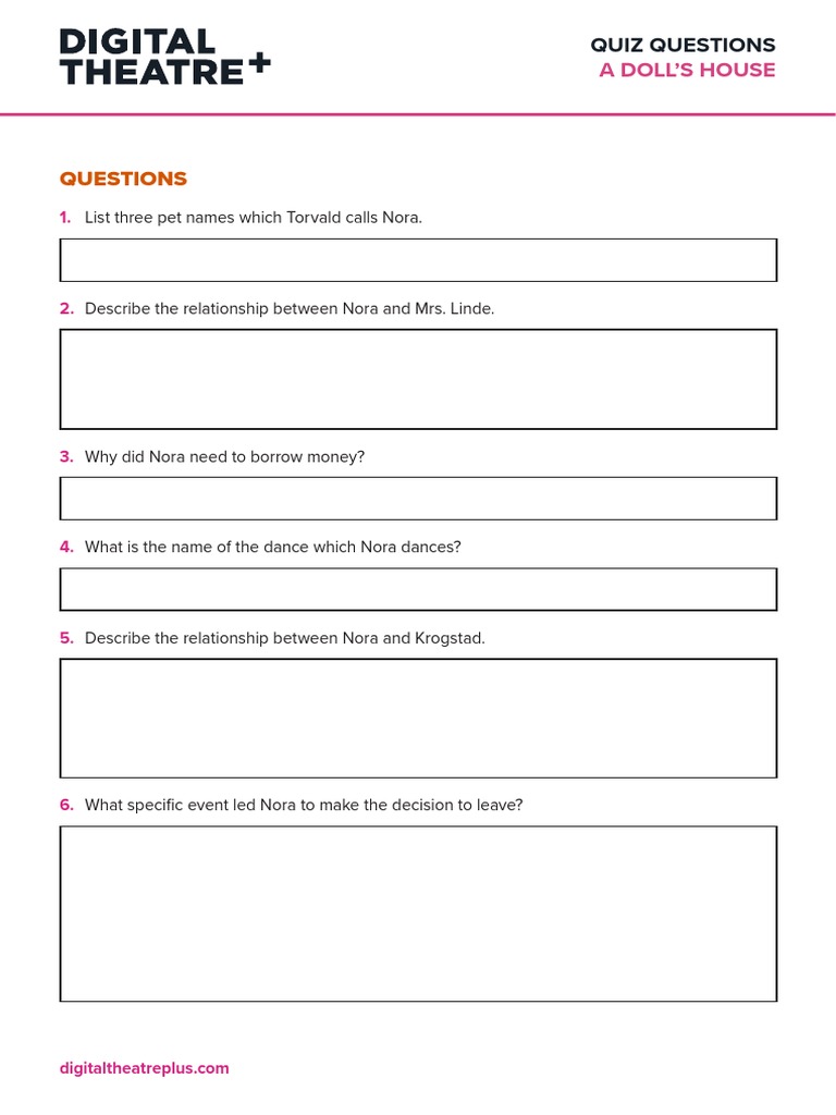 Quiz Questions - A Dolls House | PDF | A Doll's House
