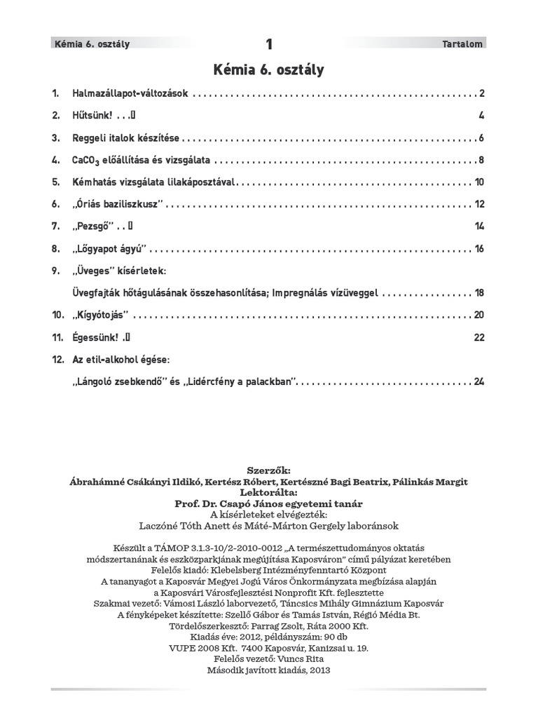 Kemia 6 Oszt Beliv | PDF
