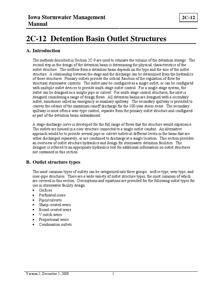 Detention Basin Outlet Structure Design | PDF | Spillway | Flood