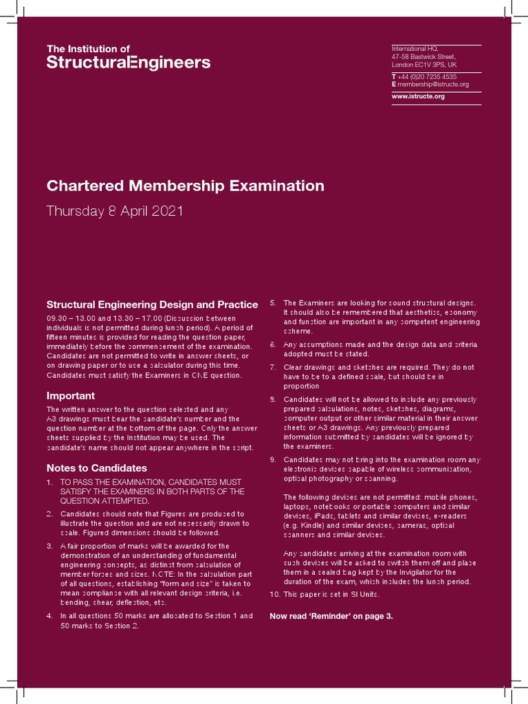 2021 April IStructE Exam | PDF | Real Estate Appraisal | Wind Speed