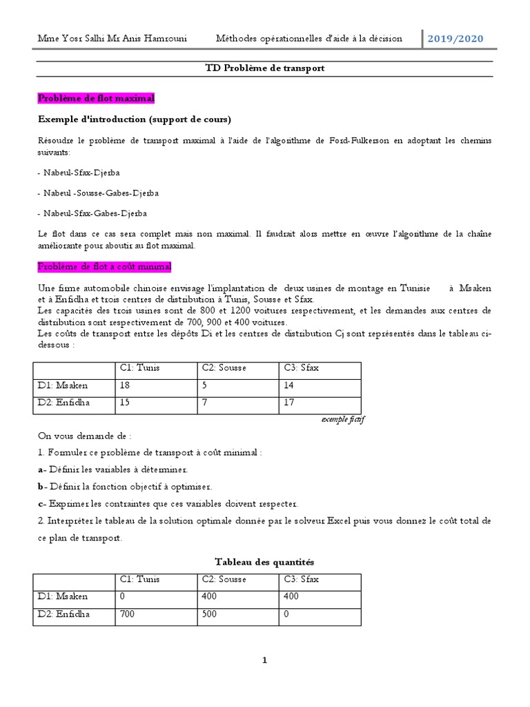 Problèmes de transport et optimisation | PDF | Ordinateurs