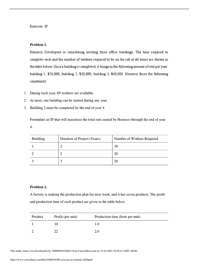 IP Exercise To Students 2020 PDF | PDF | Linear Programming | Theoretical Computer Science