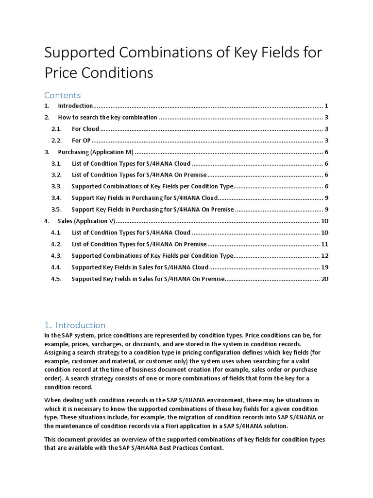 Key Field Combinations for Pricing | PDF | Pricing | Fee