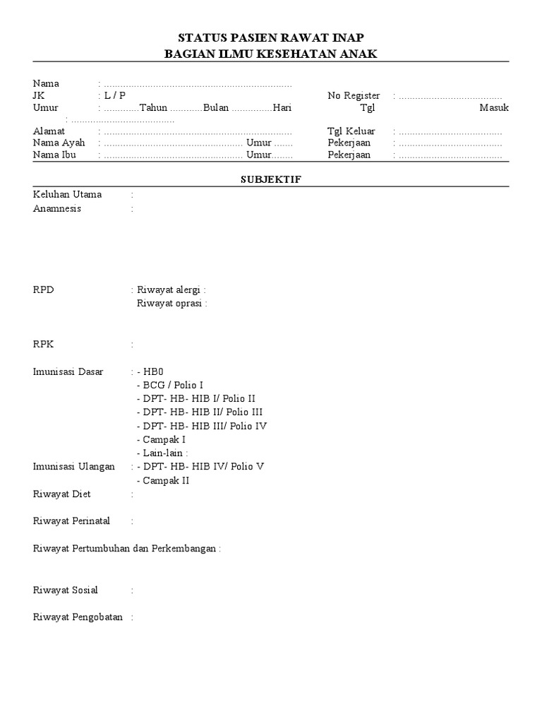 Status Pasien Rawat Inap Anak | PDF