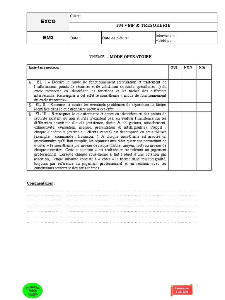 Em3 - Questionnaire Tresorerie | PDF | Banques | Business