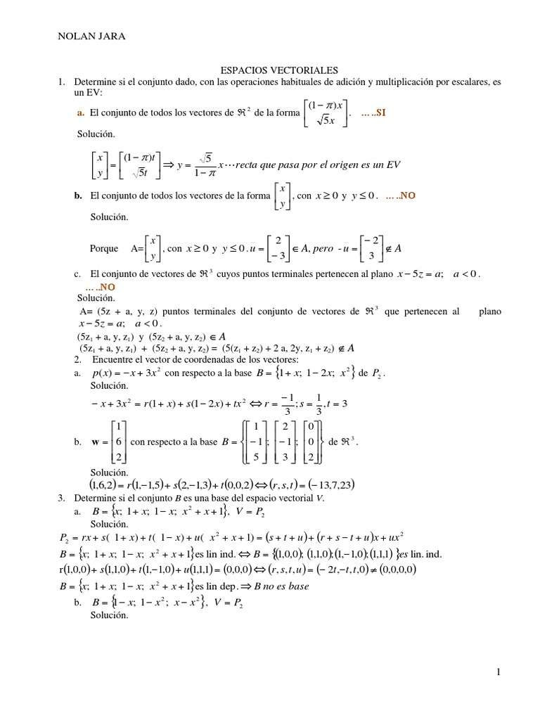 Practica Dirigida de Espacios Vectoriales Unac 2014 | PDF | Base (álgebra lineal) | Espacio ...