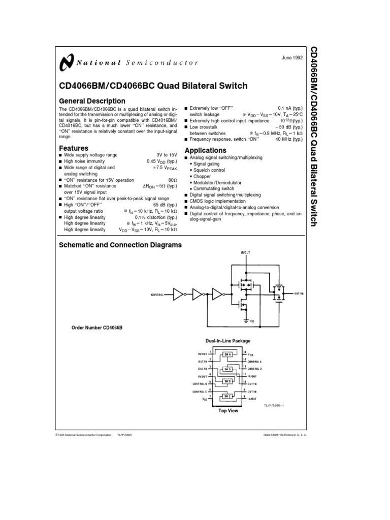 Datasheet 4066 AnalogSwitch | PDF | Modulation | Distortion