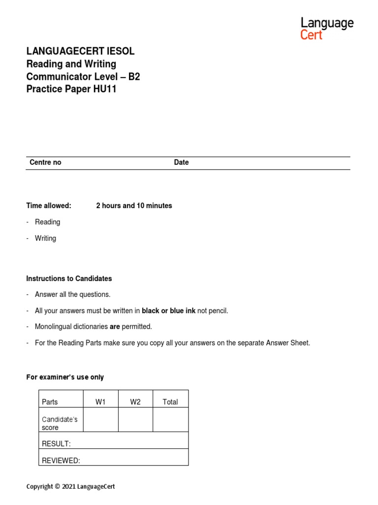 LanguageCert B2 Reading, Writing | PDF | Family | Rail Transport
