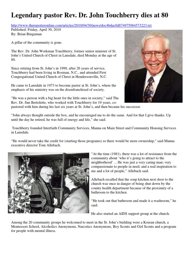 Legendary Pastor John Touch Berry Dies at 80 | PDF | Christian ...