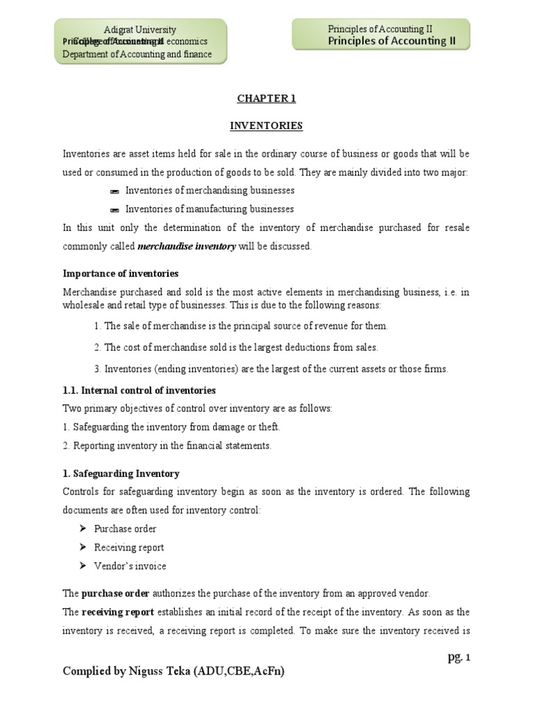 Chapter 1 Inventory | PDF | Inventory | Accounting