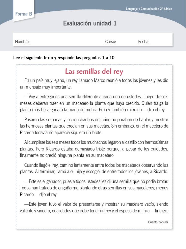 Evaluación de Lectura 2° Básico | PDF