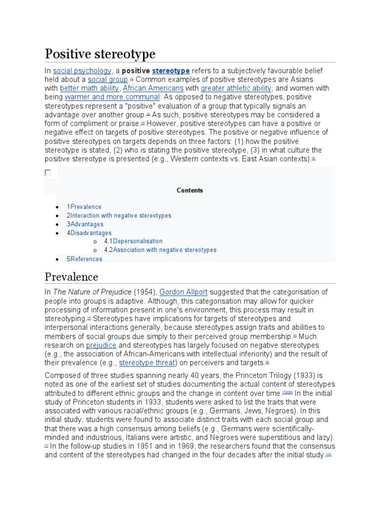 Positive Stereotype | PDF | Stereotypes | Psychology
