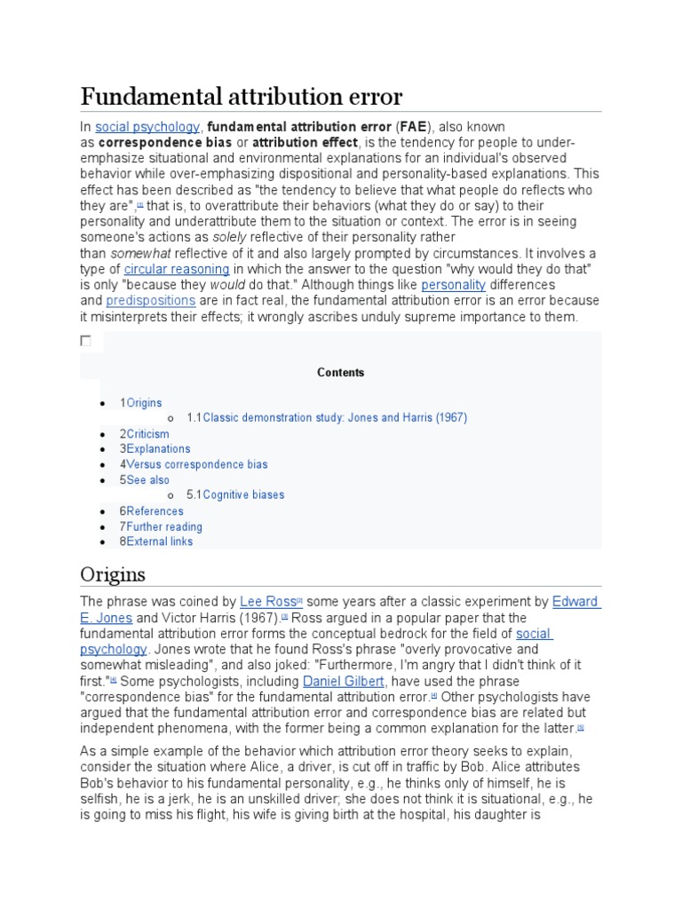 Understanding Fundamental Attribution Error | PDF | Psychological ...