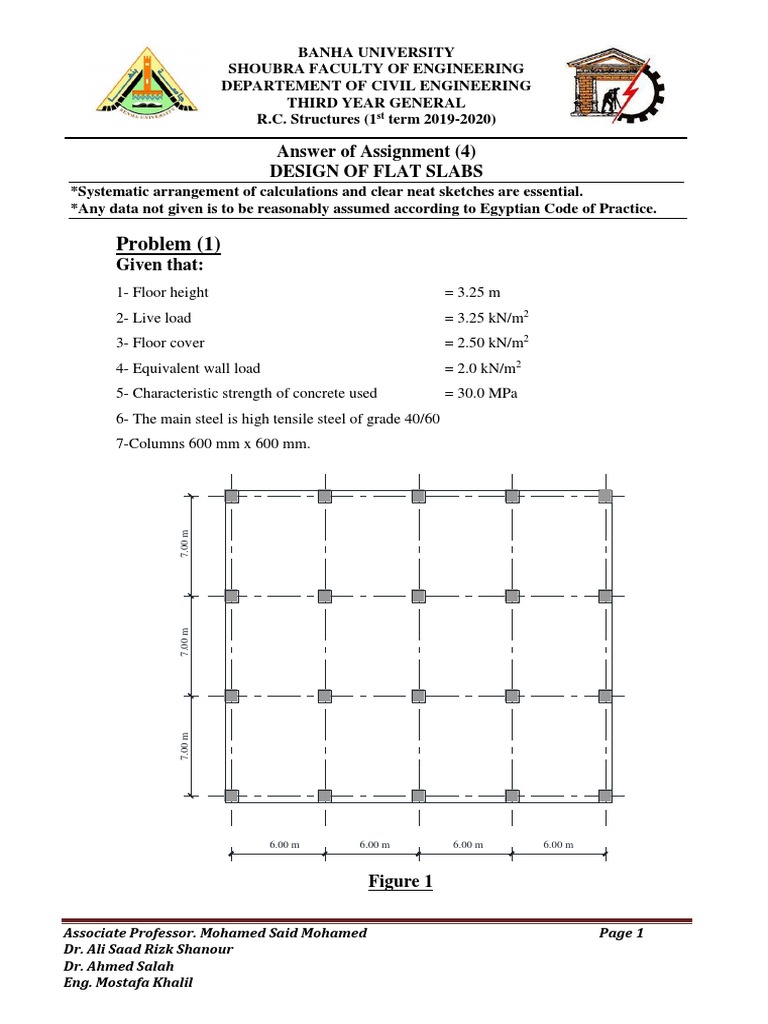 Problem (1) : Answer of Assignment (4) Design of Flat Slabs | Download ...