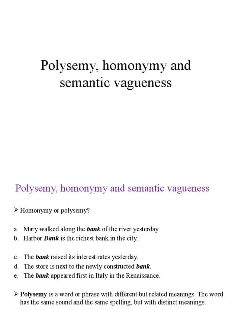 Polysemy, Homonymy and Semantic Vagueness | PDF | Clause | Linguistic ...