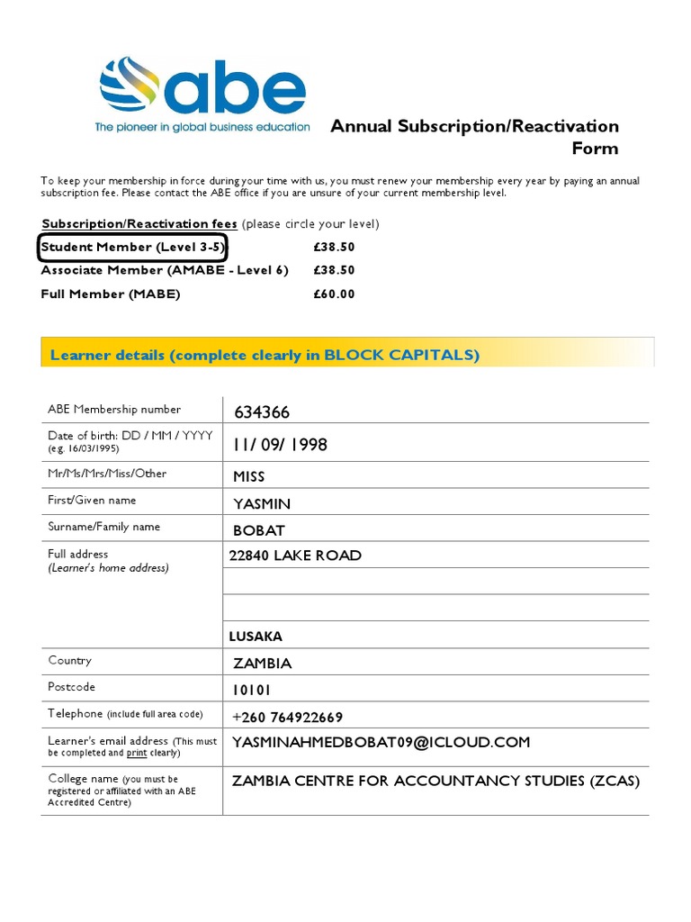 Annual Reactivation Form - YASMIN BOBAT | PDF | Payments | Debit Card