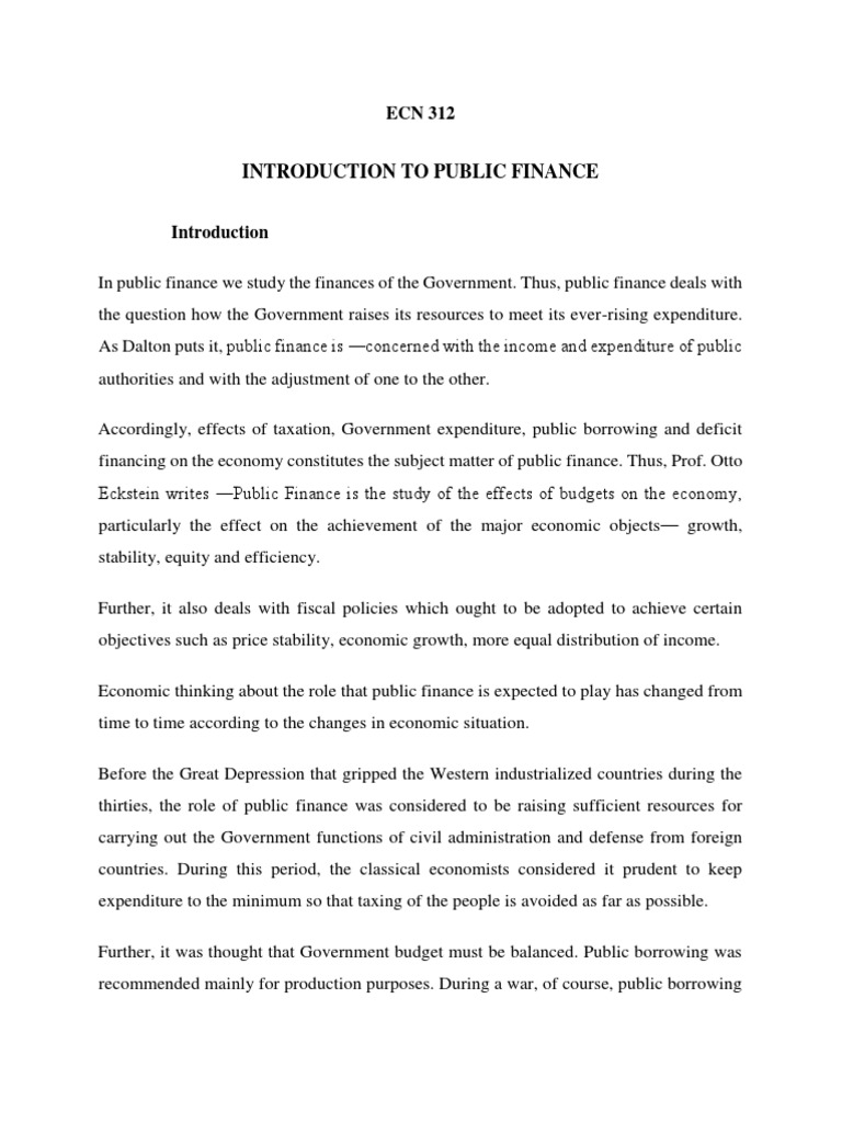 ECN 312 Intro. To PF Note | PDF | Public Finance | Fiscal Policy