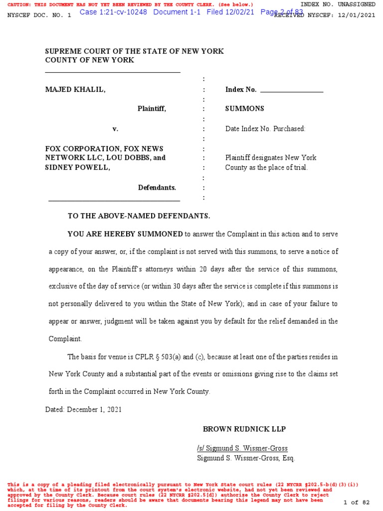 Majed Khalil Lawsuit Against Fox News Lou Dobbs Sidney Powell | PDF ...