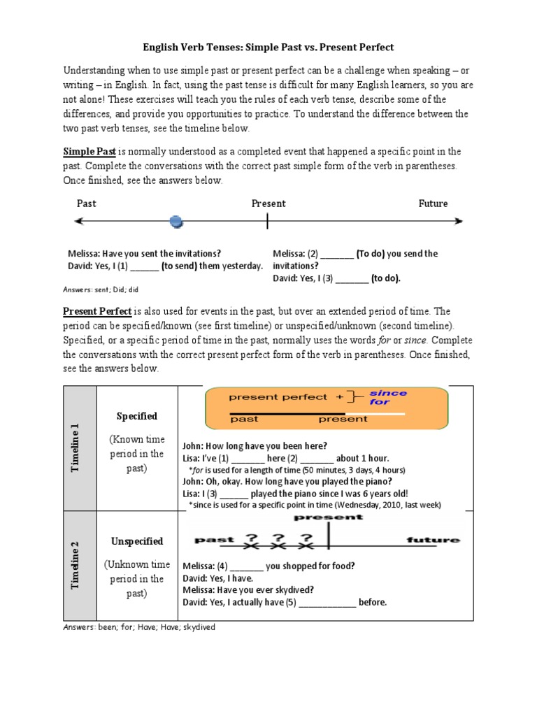 Simple Past Vs Present Perfect Worksheet | PDF | Grammar | Languages