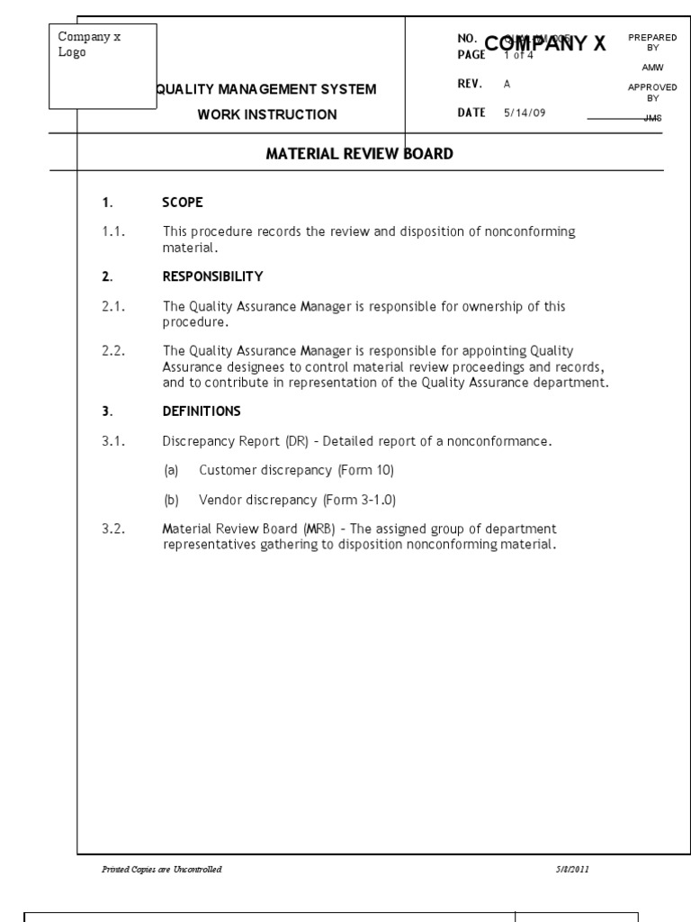 MRB SOP - Elsmar Attachment | PDF | Quality Assurance | Social Institutions