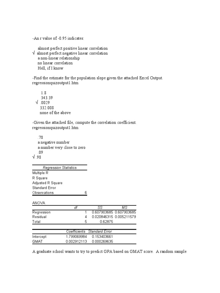 07-Quiz Simple Regression | PDF | Errors And Residuals | Correlation And Dependence