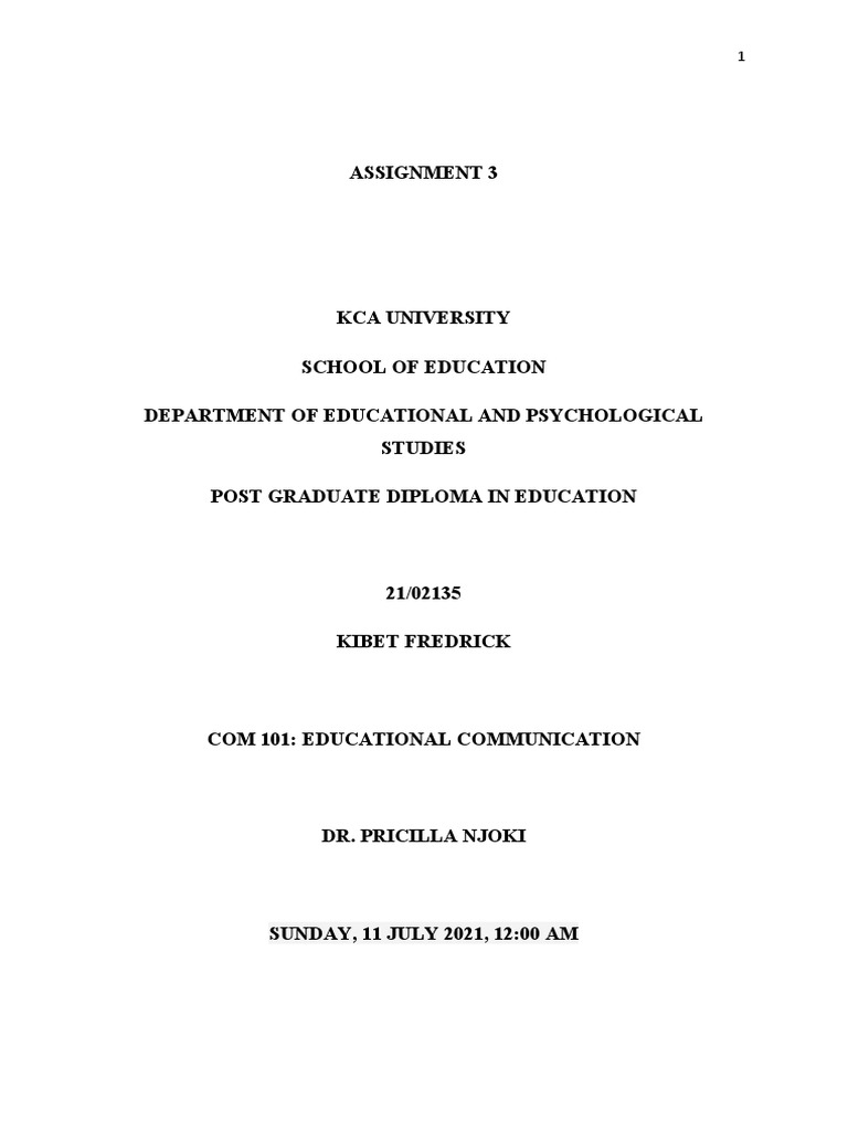 KCA University Assignment 3: Two-Week Scheme of Work and Its Relevance | PDF | Equations ...