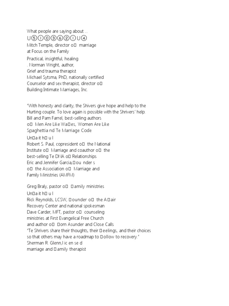 Unfaithful, by Gary and Mona Shriver | PDF | Adultery | Marriage