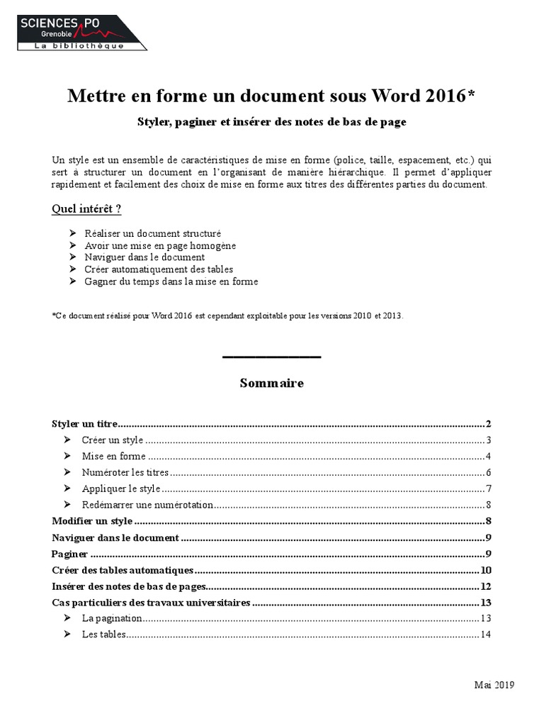 Mise en forme et pagination dans Word | PDF | Microsoft Word