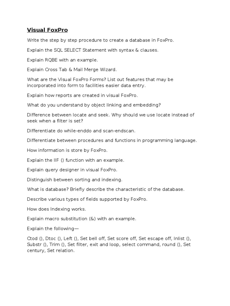 Foxpro For O Level | PDF | Database Index | Databases