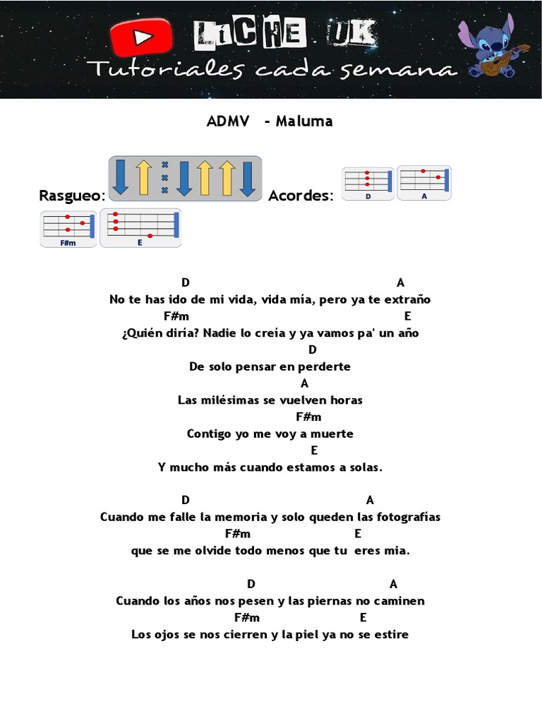 ADMV - Maluma Letra y Acordes Ukelele | PDF